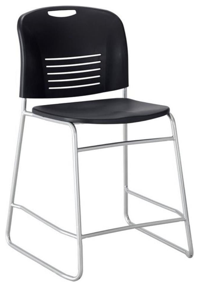 Pemberly Row Contemporary 25" Counter Drafting Chair in Black and Silv
