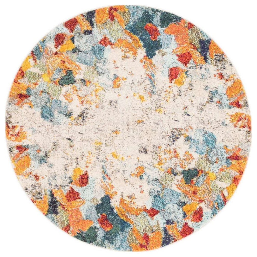 Contemporary Prismatic Round 4' Round Beige-Multi Area Rug