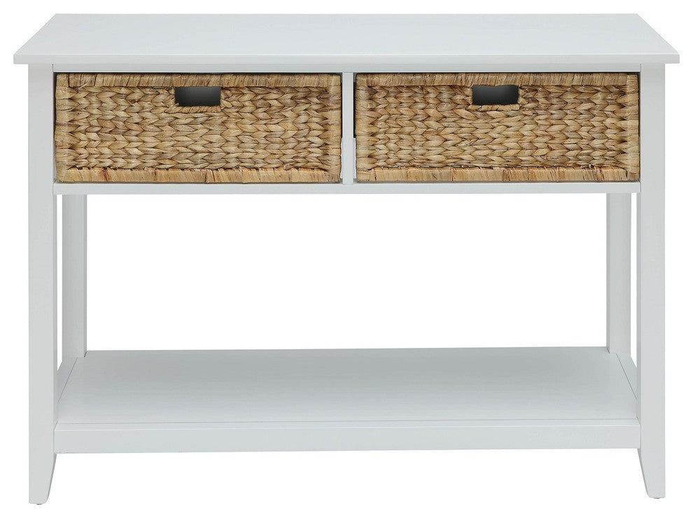 Console Table With Two Basket-like Front Drawers, White