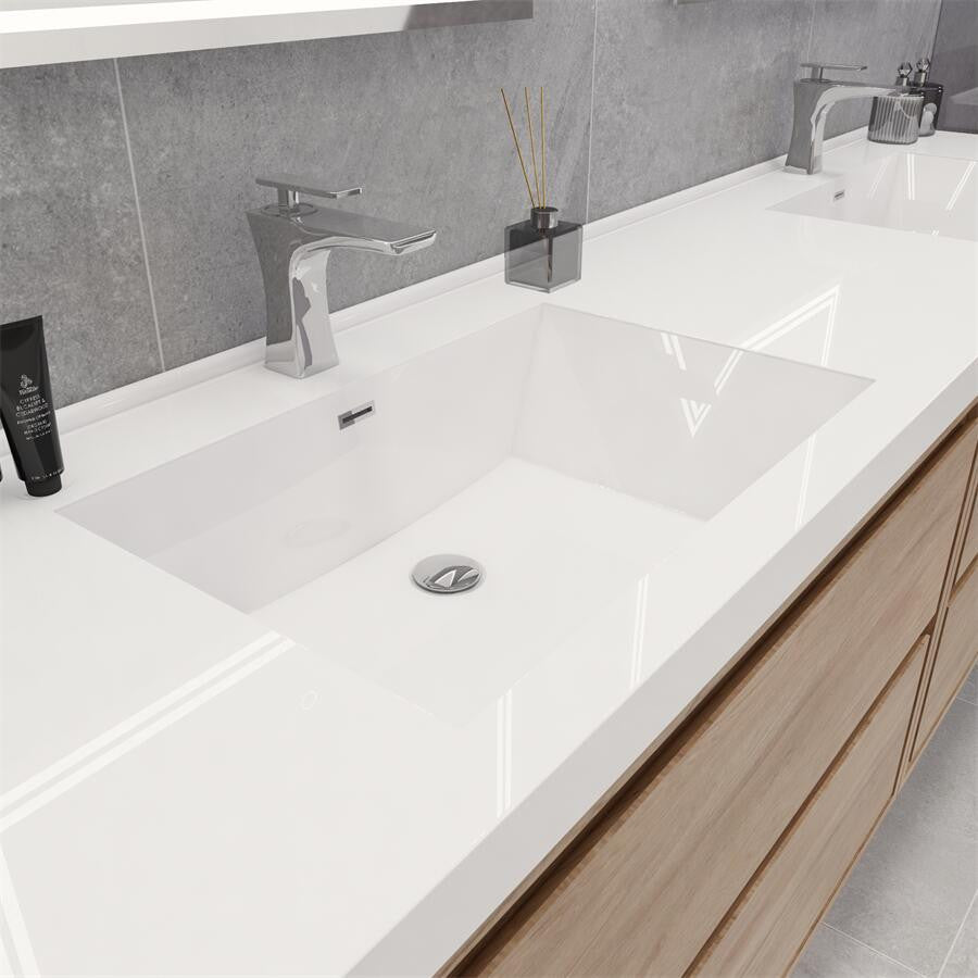 MOM 84 Wall Mounted Vanity With 4 Drawers and Acrylic Double Sink, Gra
