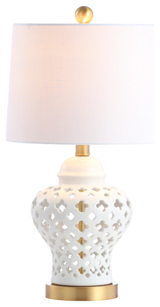 Quatrefoil Fretwork 20.5" Ginger Jar Ceramic and Metal LED Table Lamp,