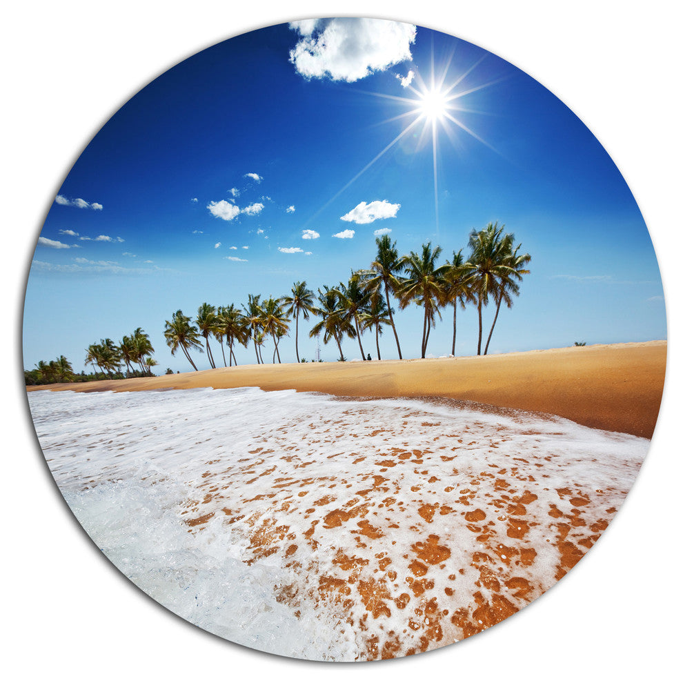 Beautiful Seashore And Palm Trees Seashore Disc Metal Wall Art 23"