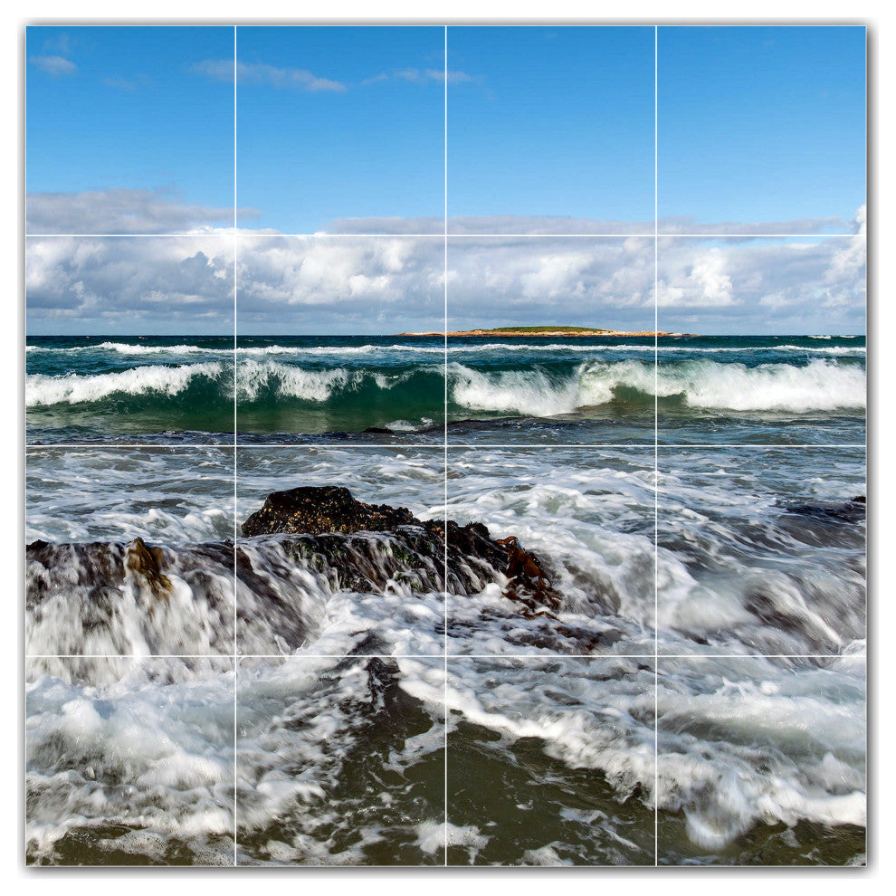 Waves Ceramic Tile Wall Mural HZ501152-44L. 32" x 32"