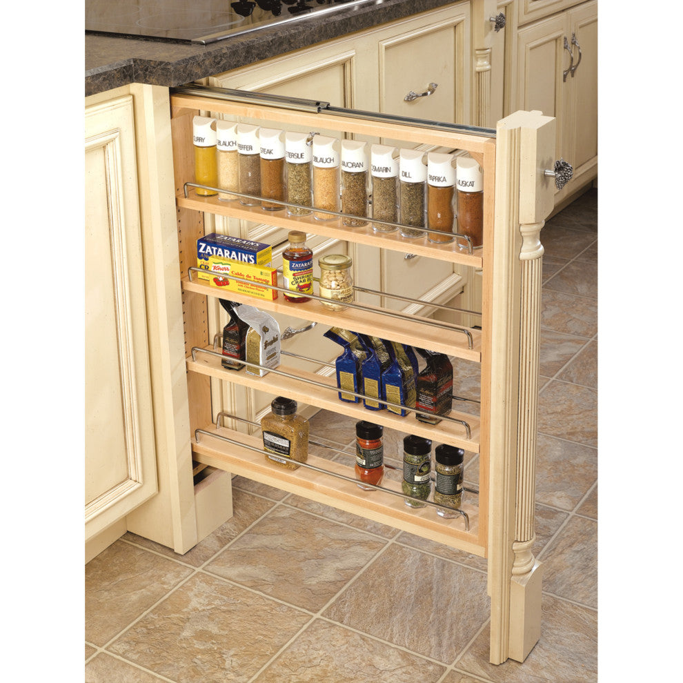 Wood Base Filler Pull Out Organizer for New Kitchen Applications, 3"