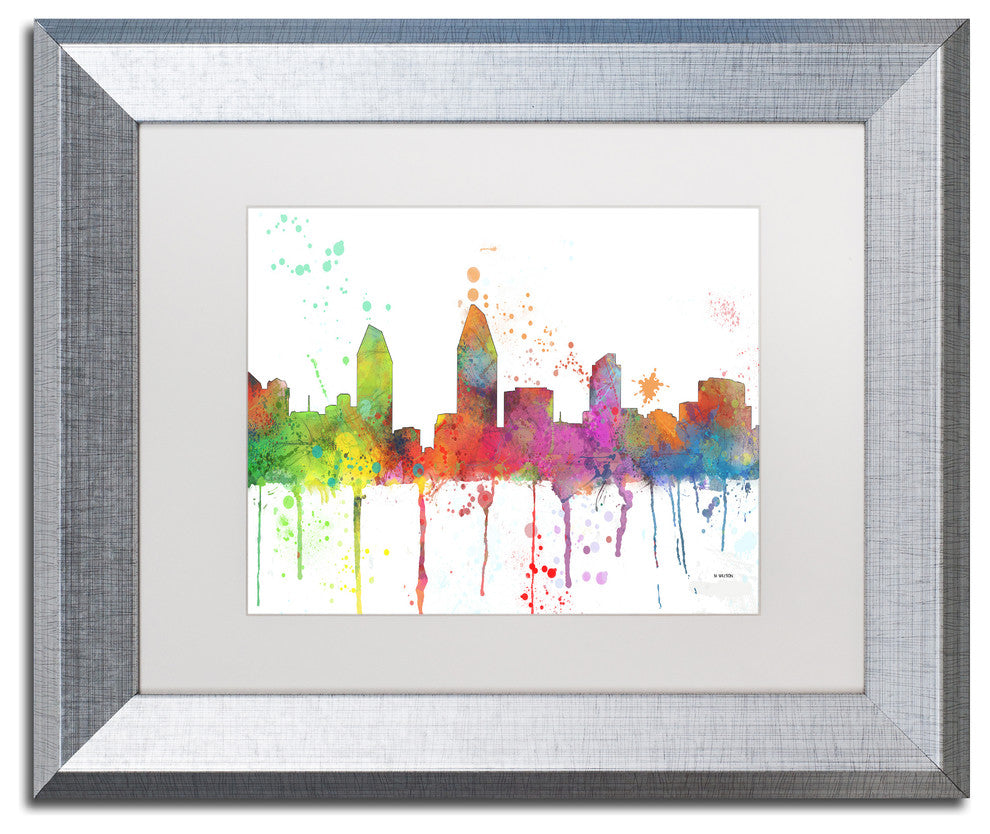 Watson 'San Diego California Skyline' Art, Silver Frame, 11"x14", Whit