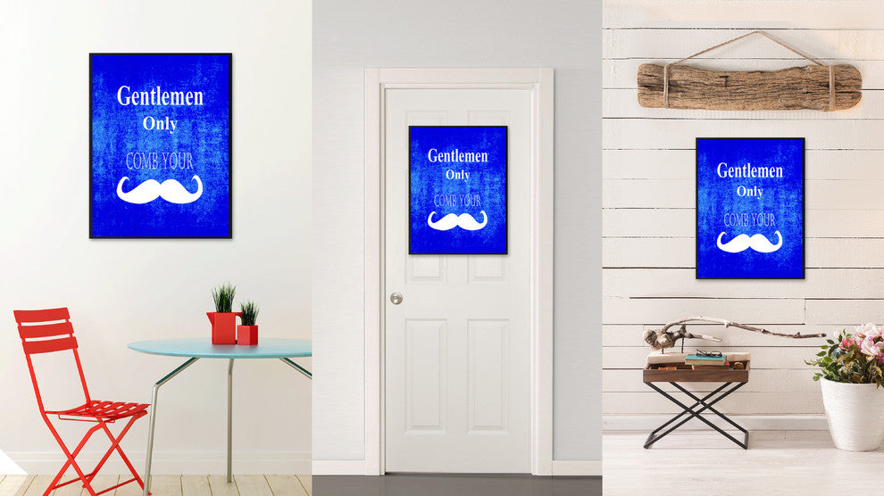 "Gentlemen Only" Sign Blue Print on Canvas with Picture Frame, 13"x17"