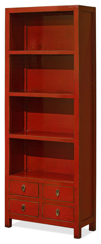 Elmwood Chinese Zen Bookcase Red