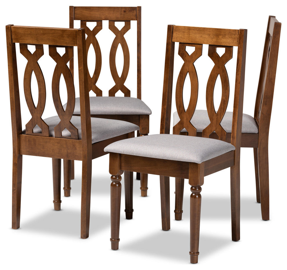 Cherese Modern Grey Upholstered Brown Finished 4-Piece Wood Dining Cha