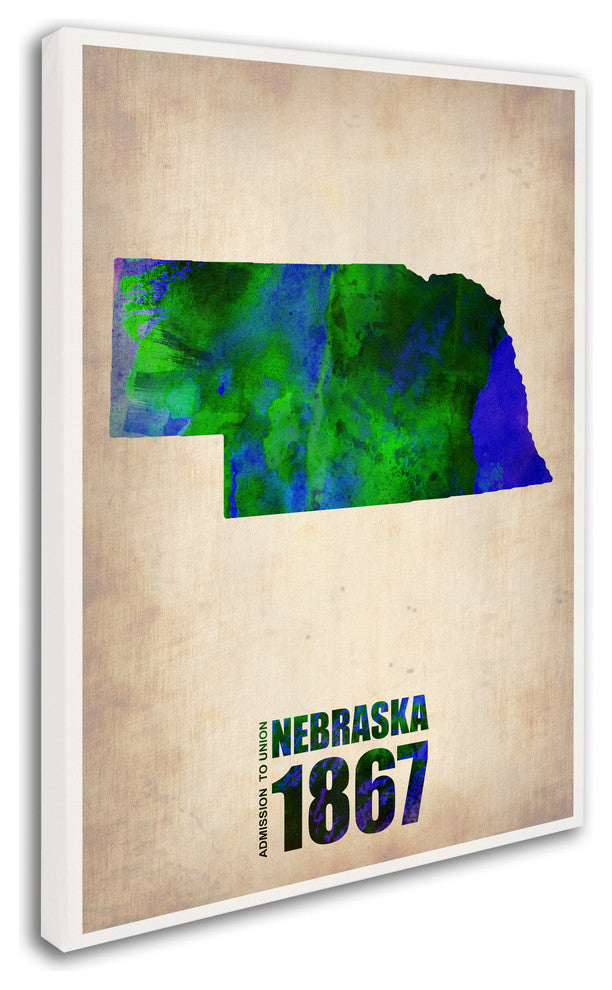 'Nebraska Watercolor Map' Canvas Art by Naxart