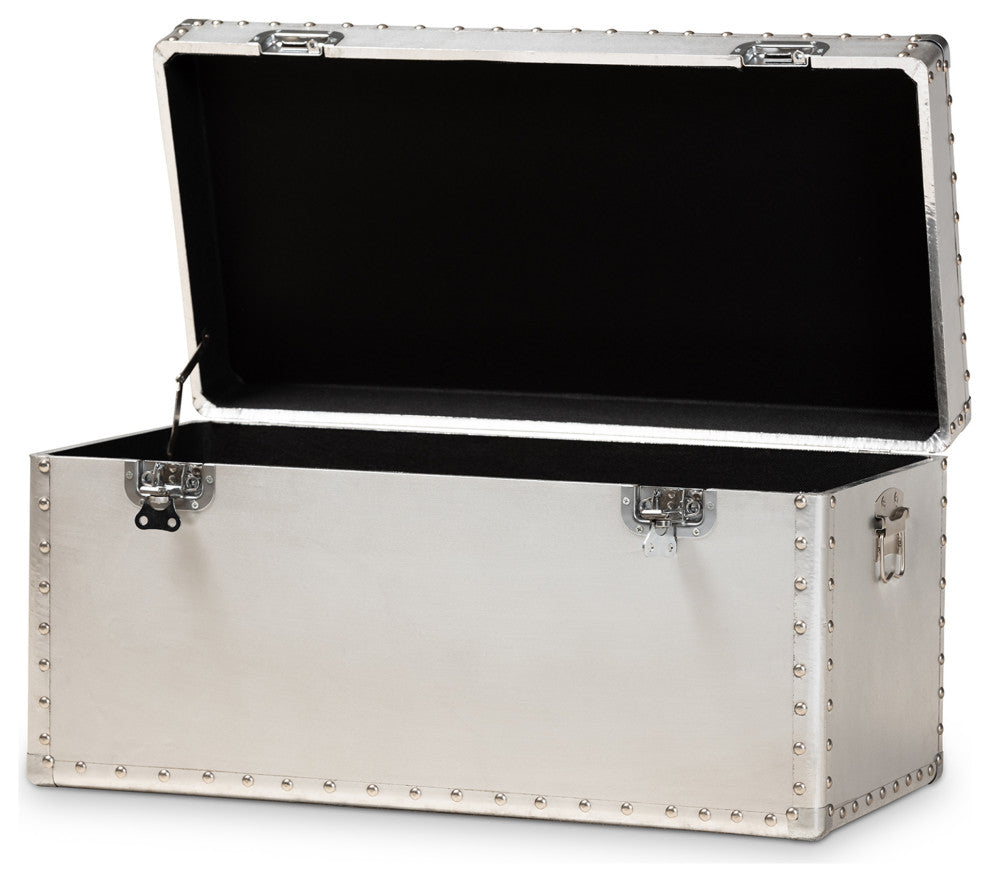 Glannant French Industrial Silver Metal Storage Trunk