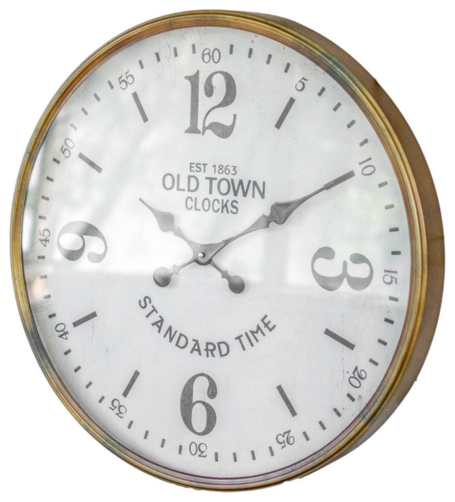 Nostalgic Old Town Vintage Style Station Clock Aged Brass Gold Frame