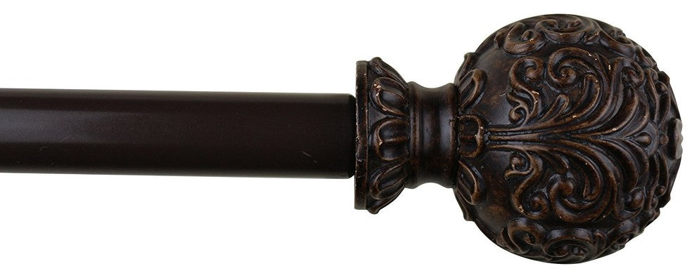 1" Scroll Ball Curtain Rod, 48"-84", Mahogany