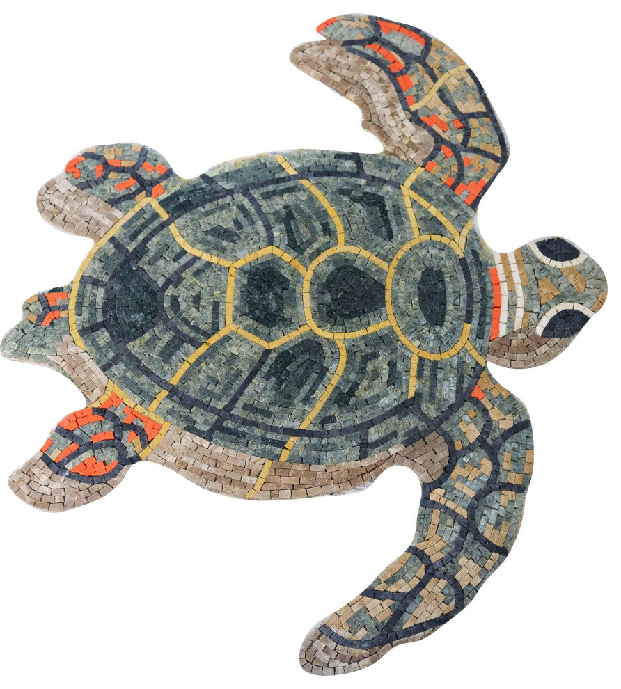 Sea Turtle Marble Mosaic, 24" X 28"