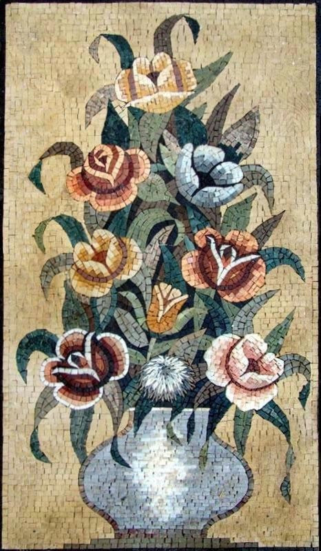 Floral Mosaic Art, Brash Roses, 35"x62"