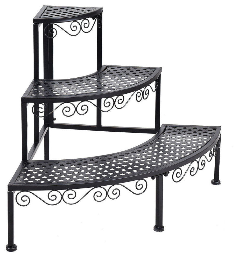 Ironwork Fan-shaped 3-tier Pot Plant Stand, Stair-step Design to More
