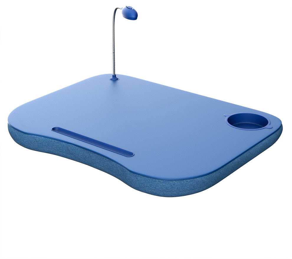 Portable Laptop Lap Desk With Foam Filled Fleece Cushion, Blue, LED Li