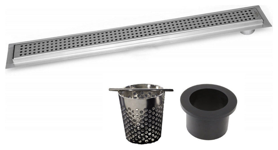 Side Outlet Linear Shower Drain, Serene Drains, 48", Traditional Squar