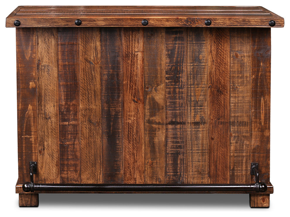 Westgate Solid Wood Rustic Bar With Wine Cabinet and Iron Foot Rest
