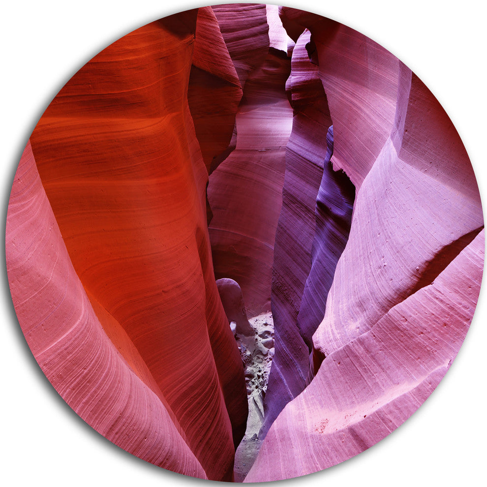 Purple Antelope Canyon View, Landscape Photo Round Metal Wall Art, 11"