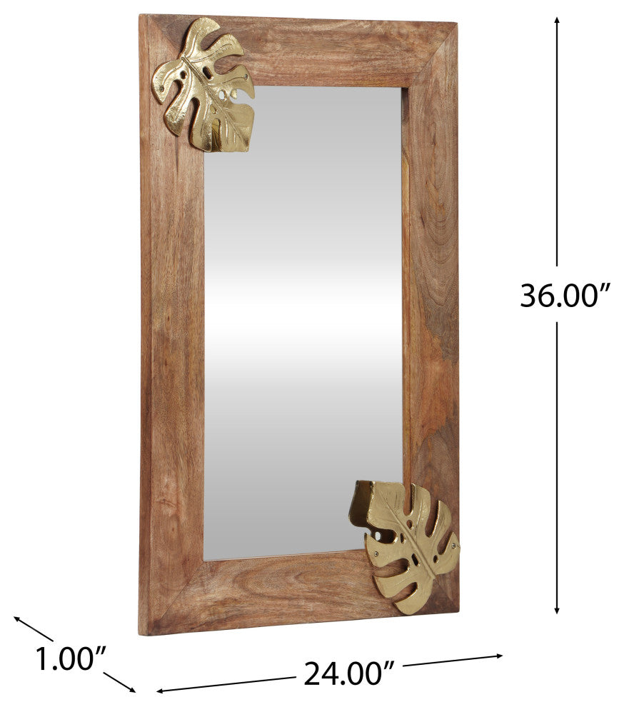 Greenler Boho Handcrafted Rectangular Mango Wood Wall Mirror