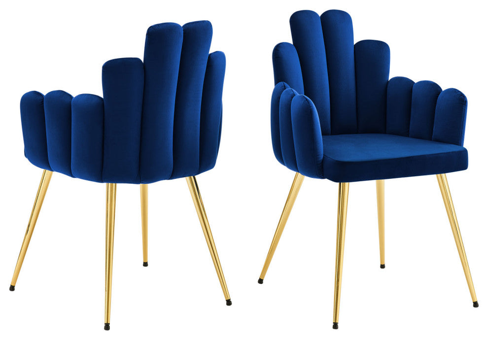 Dining Chair, Set of 2, Navy Gold, Velvet, Modern Cafe Bistro Hospital