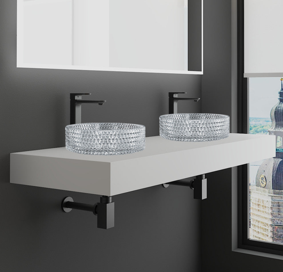 Solid Surface White Bath Countertop For Sinks, White, 60"