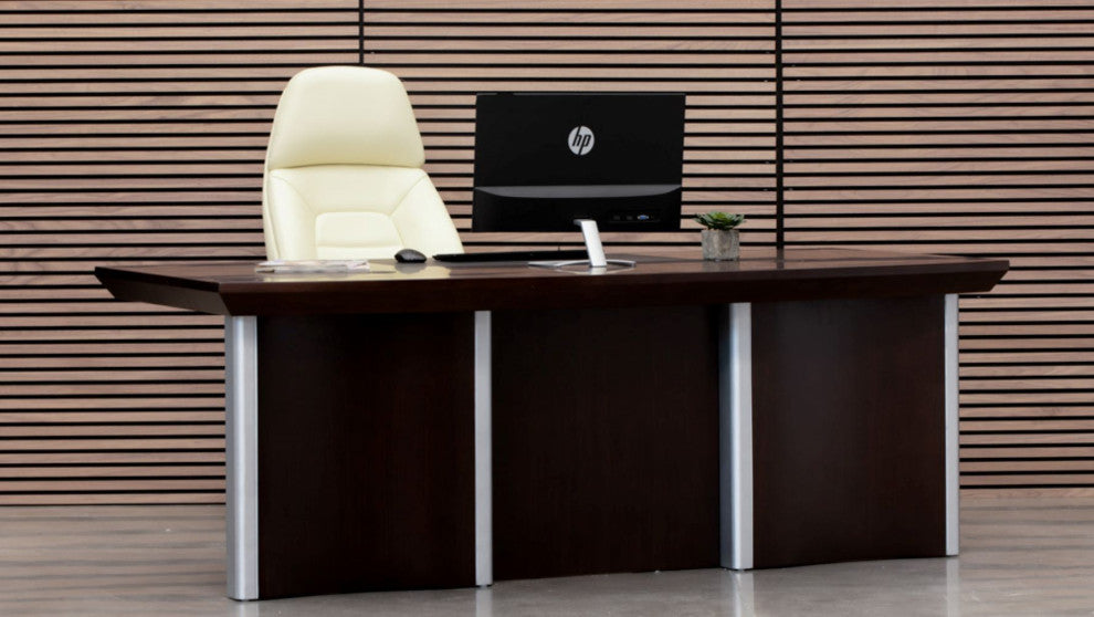 83" Modern Wilson Dark Walnut Wood Desk with Mobile Filing Cabinet