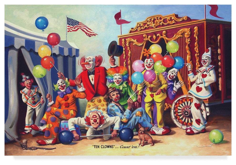 "Ten Clowns" by D. Rusty Rust, Canvas Art
