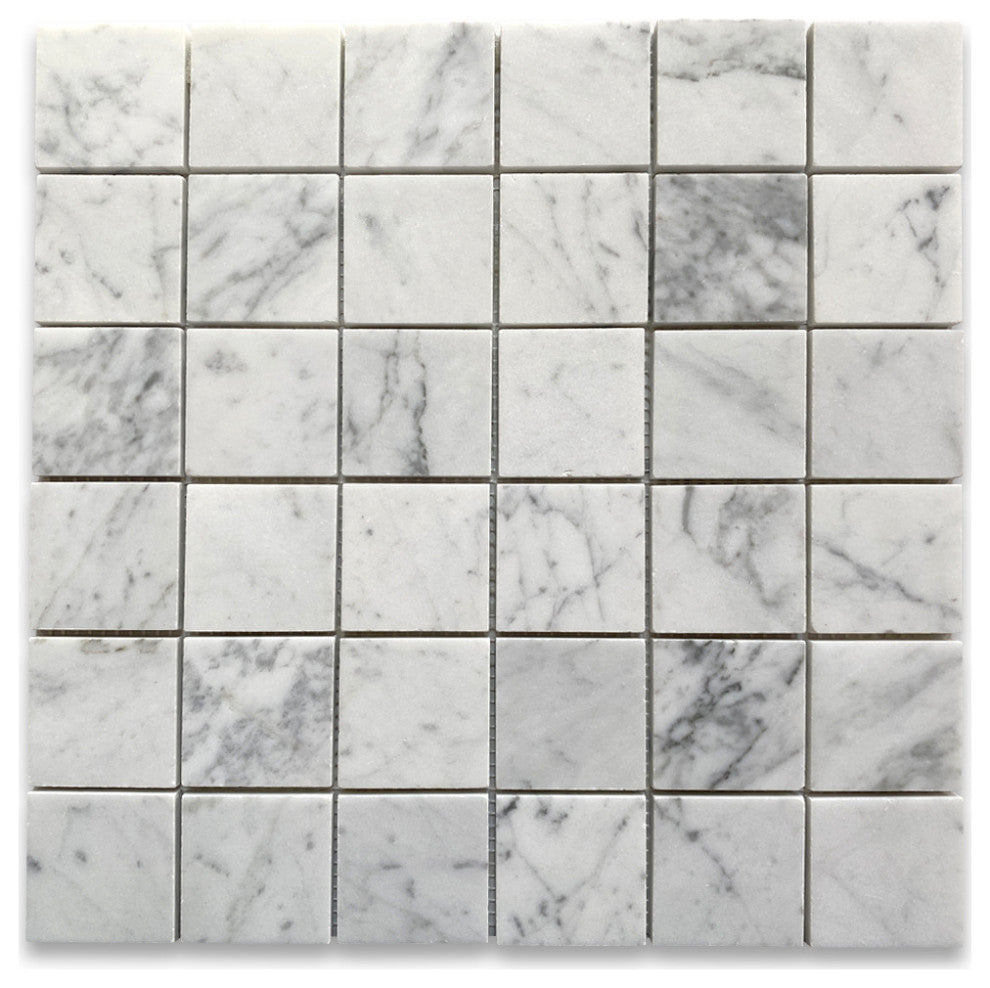 2x2 Grid Square Tile Carrara Marble Mosaic Venato Carrera White Honed,