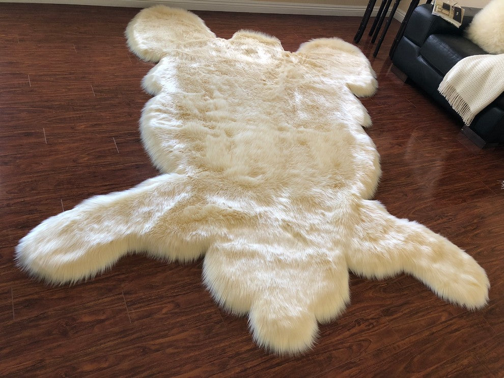 Super Soft Faux Bear Skin Silky Shag Rug, Cream, 18"