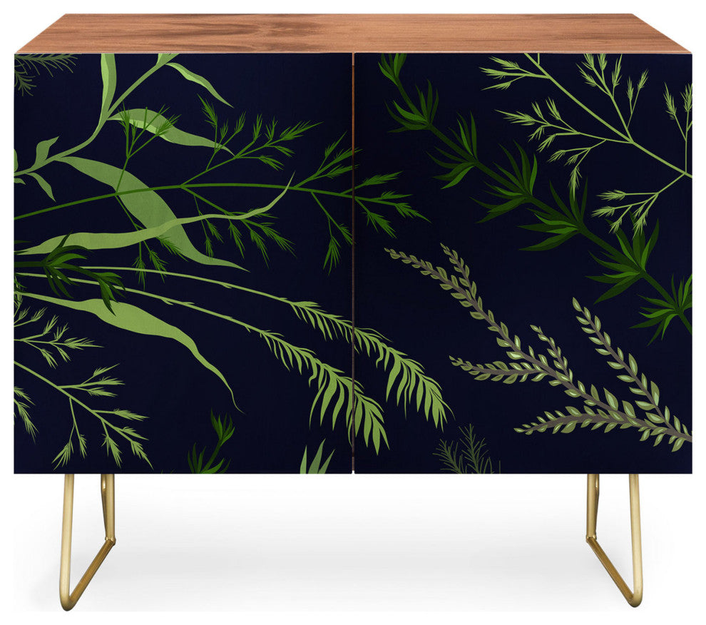 Deny Designs Margaux III Credenza, Walnut, Gold Steel Legs