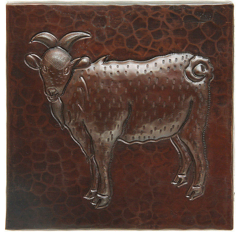Goat Design Hammered Copper Tile 8"x 8"