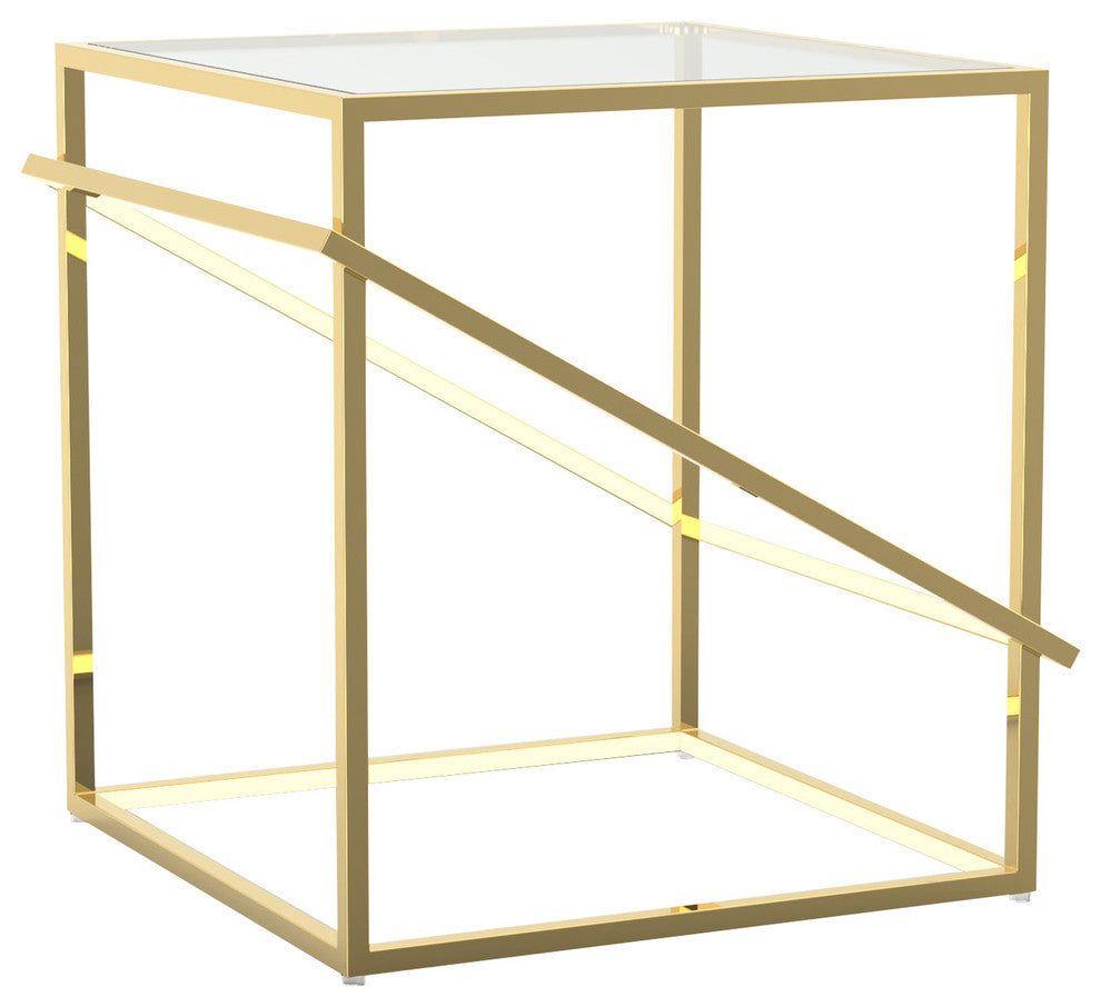 Gold Stainless Steel Geometric LED Light Fixture Table