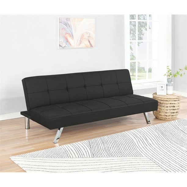 Modern Futon Sofa, Angled Chrome Legs With Buttonless Square Tufted Se