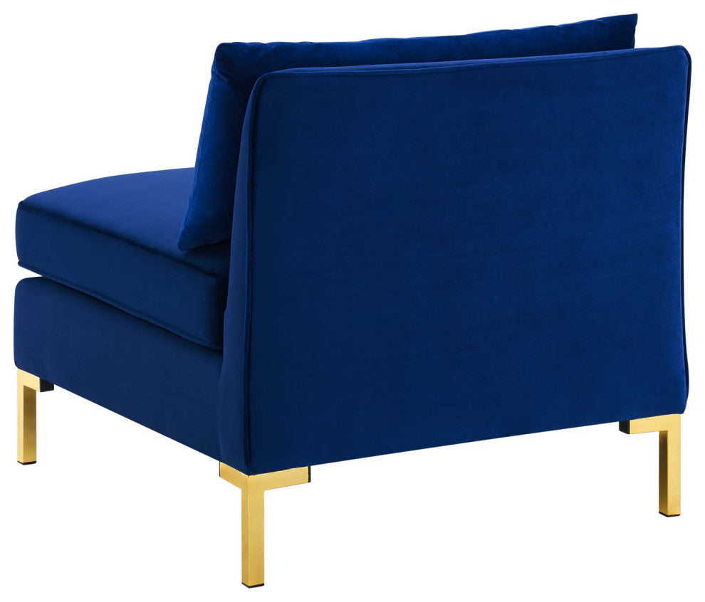 Sofa Middle Chair, Velvet, Blue Navy, Modern, Living Lounge Hotel Hosp