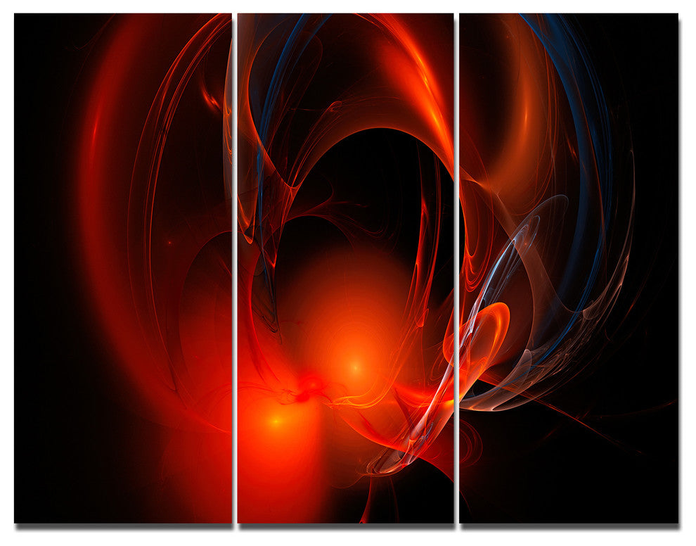 Red Galactic Nebula on Black, Abstract Wall Art Canvas, 36x28, 3 Panel