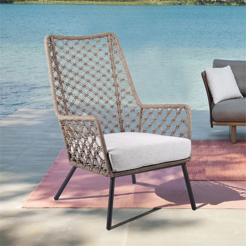 Marco Steel and Truffle Rope Indoor Outdoor Steel Lounge Chair, Truffl