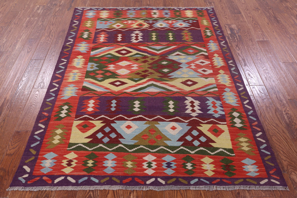 5' 4" X 6' 5" Reversible Kilim Flat Weave Wool On Wool Rug - Q18042
