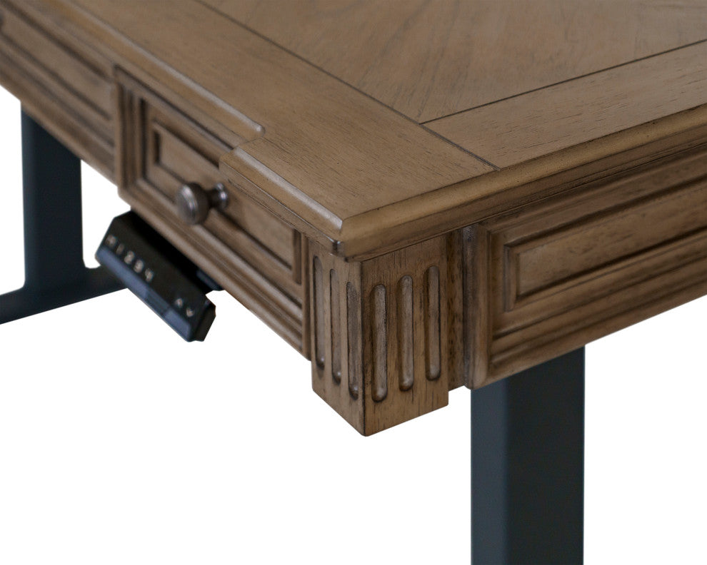 Traditional Wood Electronic Sit Stand Desk Standing Light Brown