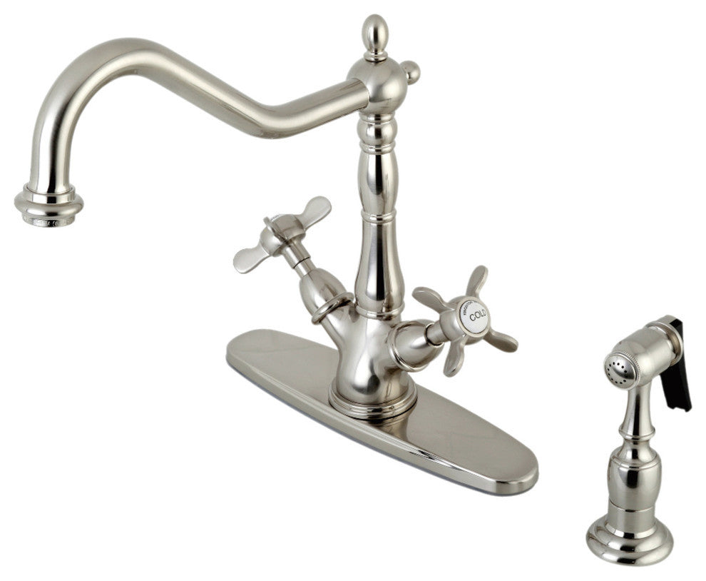 Kingston Brass Mono Deck Mount Kitchen Faucet With Brass Sprayer, Brus