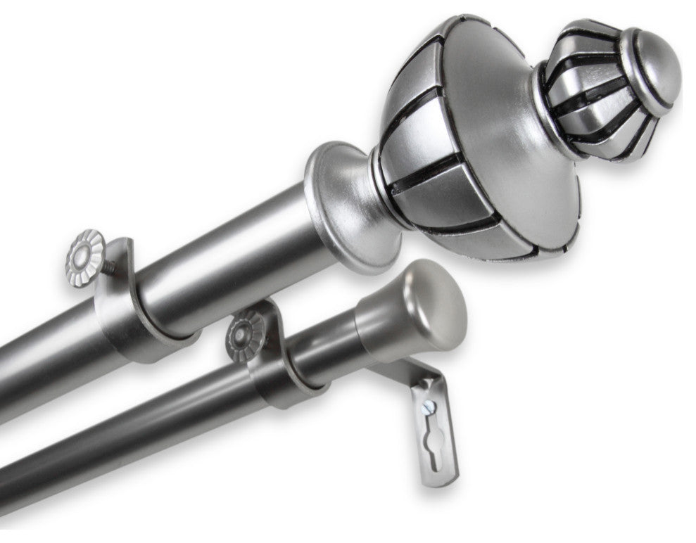 Jacob 1" Double Curtain Rod, Satin Nickel, 66-120"