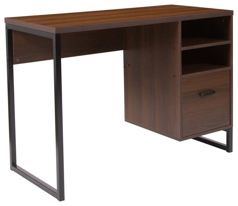Northbrook Rustic Coffee Wood Grain Finish Computer Desk with Black Me