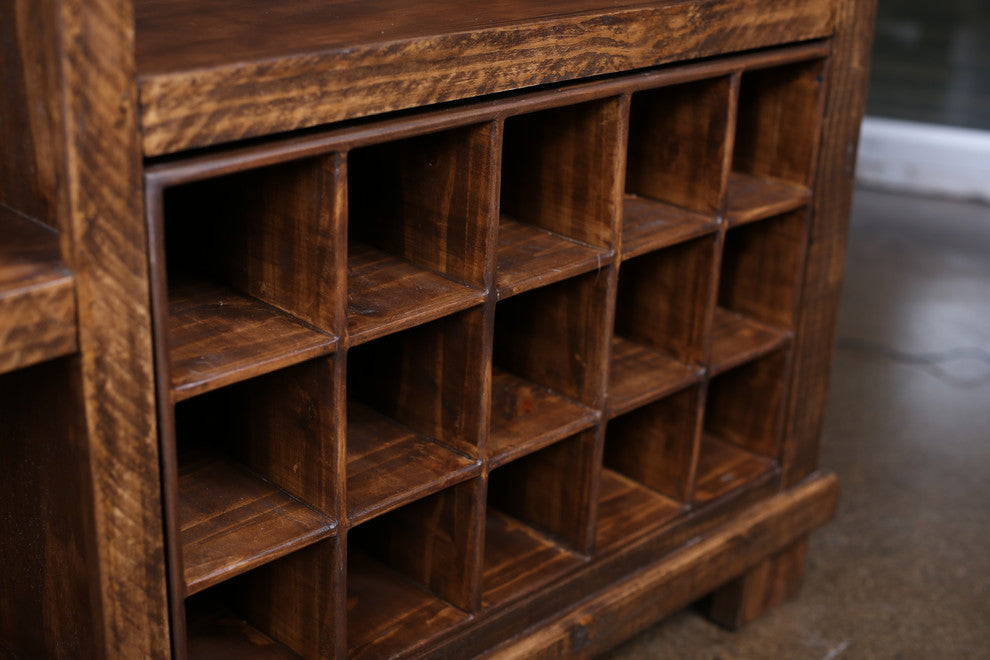 Westgate Solid Wood Rustic Bar With Wine Cabinet and Iron Foot Rest