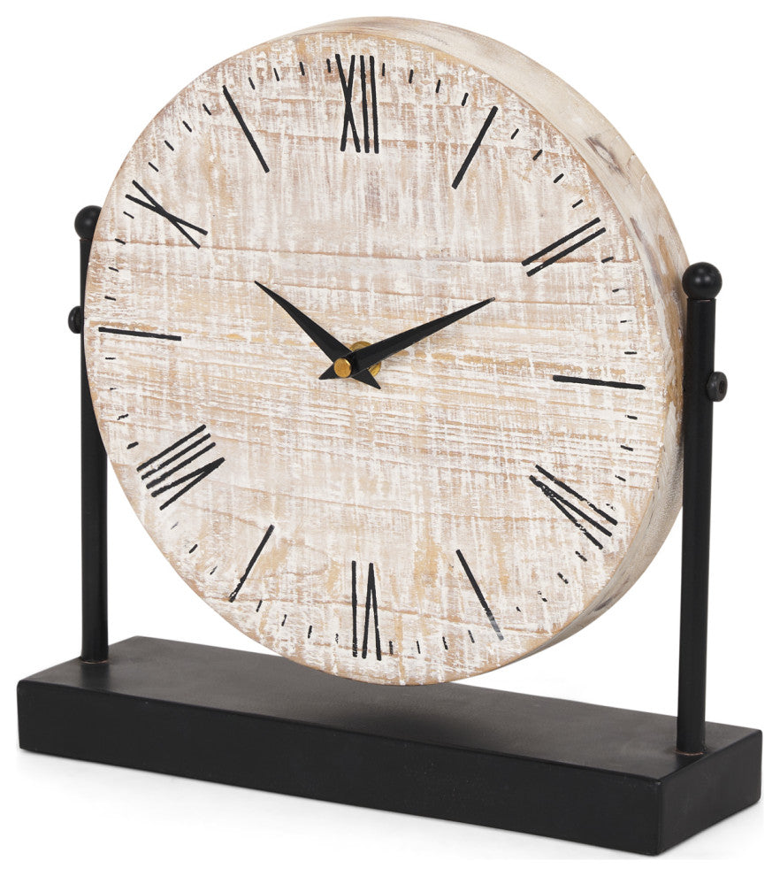 Raja Matte Black Metal With Wood Table Clock