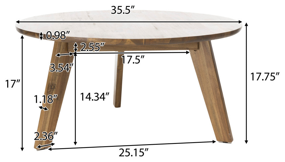 GDF Studio Canton Acacia Coffee Table, Mid-Century Modern Round Design