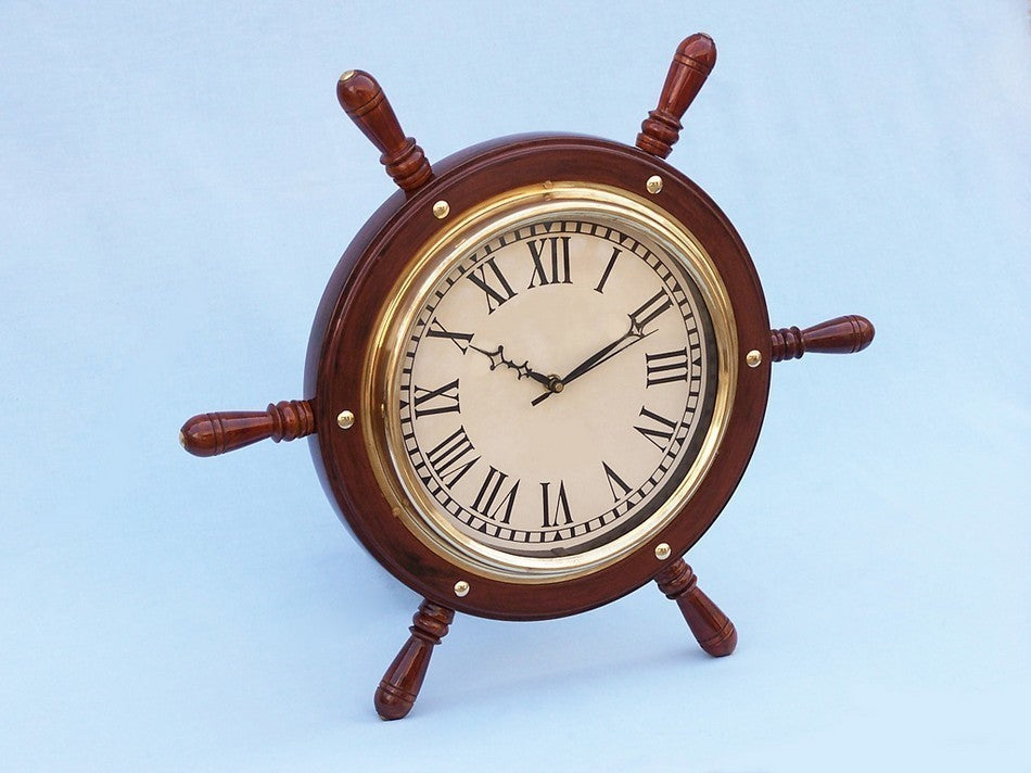 Solid Brass Ship Wheel Clock 15'' Ships Wheel Nautical Clock Beach