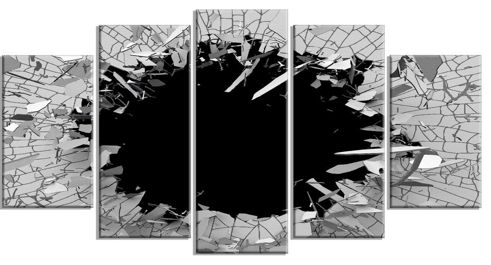 Abstract Broken Wall 3D Design, Abstract Canvas Wall Art, 60"x32", 5 P
