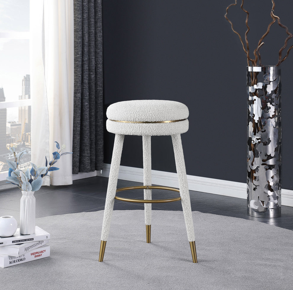 Coral Boucle Fabric Stool, Cream, Bar Stool