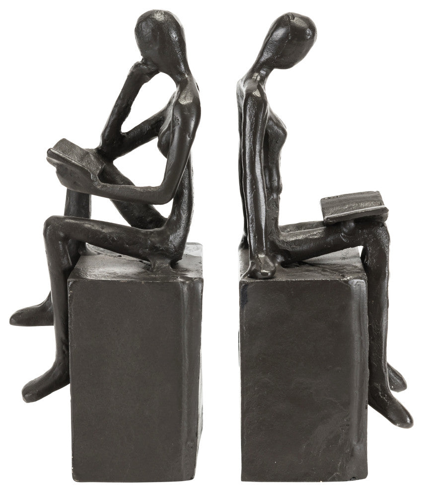 Danya B. Man and Woman Reading on a Block Cast Iron Bookend Set