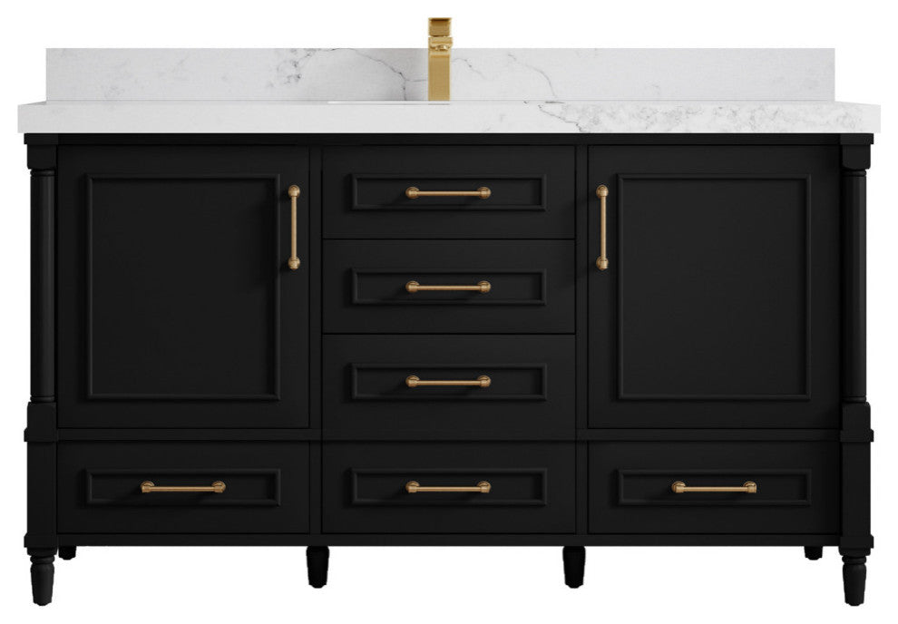 Aberdeen 60 Single Bathroom Vanity in Black 2" Calacatta Nuvo